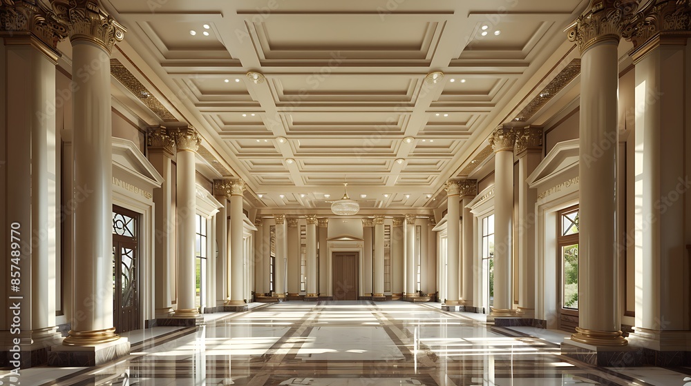 interior view of a classic bank building with Corinthian columns, a ...
