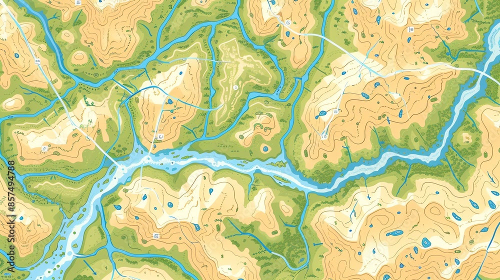 Foto de A top view of a detailed fictional map with rivers, lakes ...