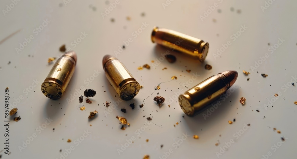 Six Shotgun Shells on a White Surface with Punctured Paper Stock ...