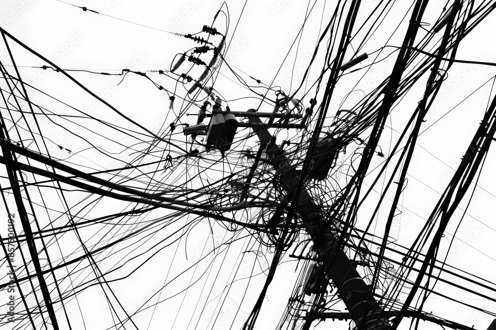 Tangled Telephone Wires and Pole Stock Illustration | Adobe Stock