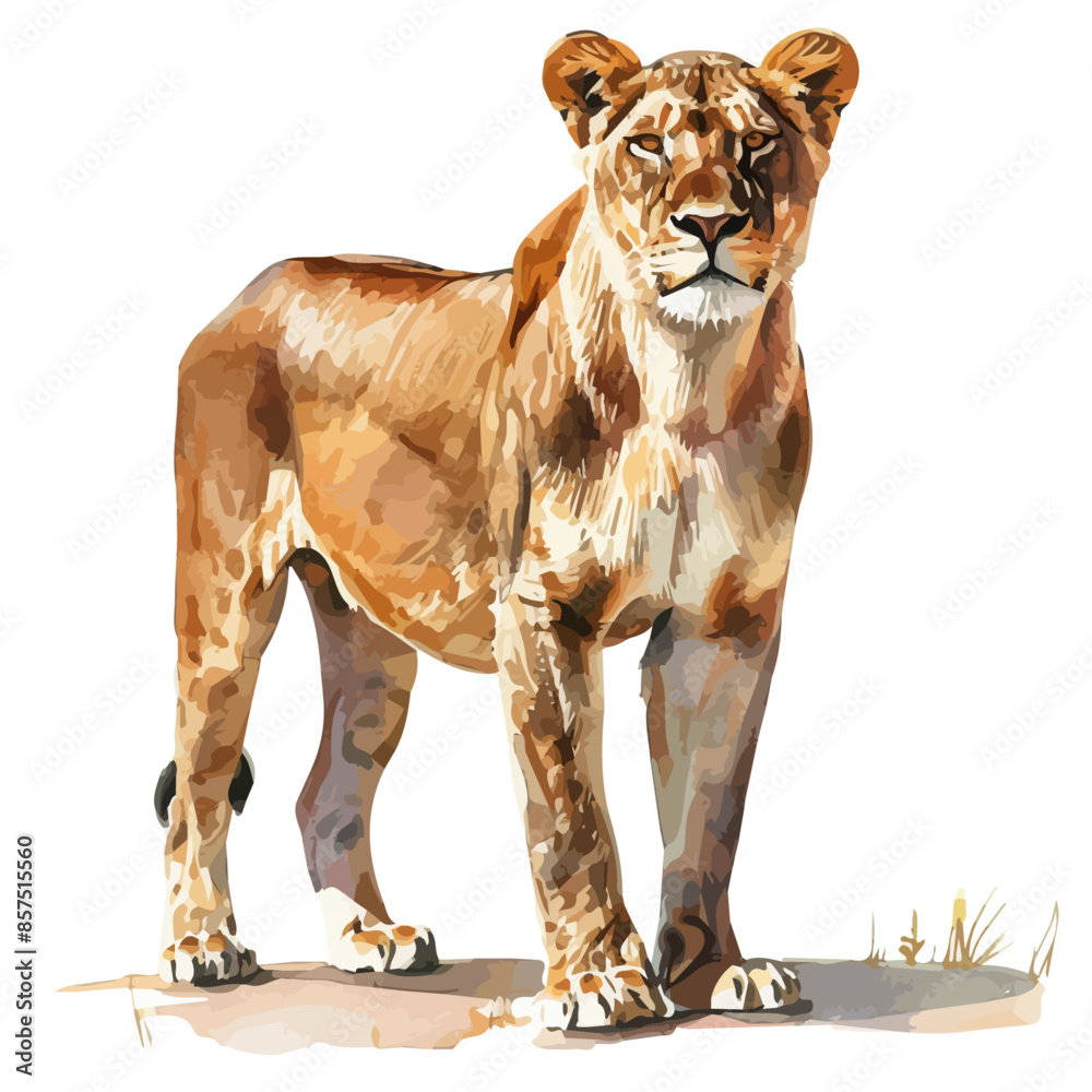 Vetor do Stock: Watercolor Graphic vector of a lioness (lion), isolated ...