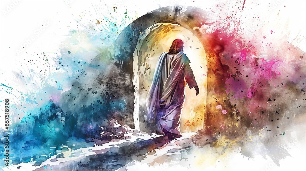 Jesus Christ risen. Element of drawing card for easter. Artistic oil or ...