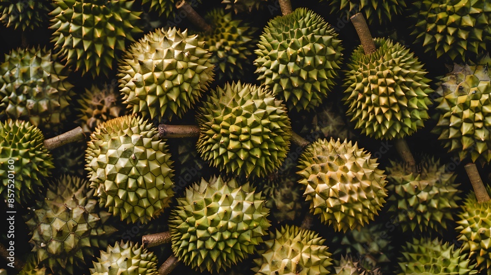 Colorful fruit background. Horizontal wallpaper full of durians ...