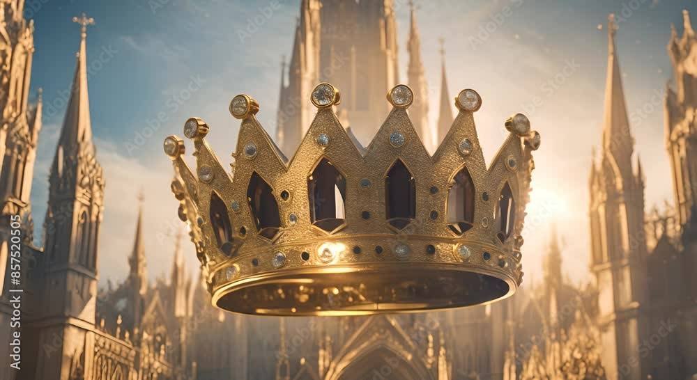 A gold royal king queen coronation crown with jewels and diamonds ...