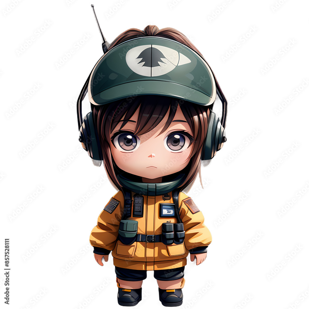 Adorable chibi character dressed as an aviator, featuring large ...