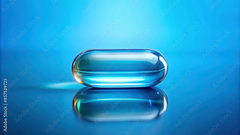 Soft gel capsule isolated on vibrant blue background , medication ...