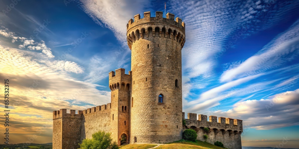 Tall tower of a medieval castle , architecture, stronghold, citadel ...