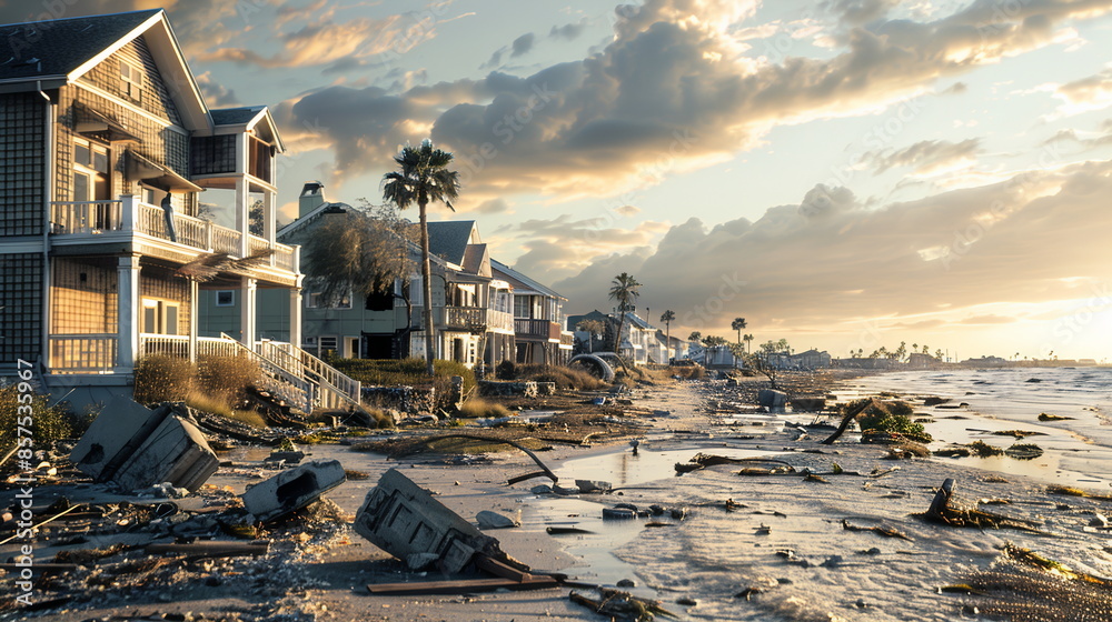 A coastal community rebuilding after being devastated by a storm surge ...