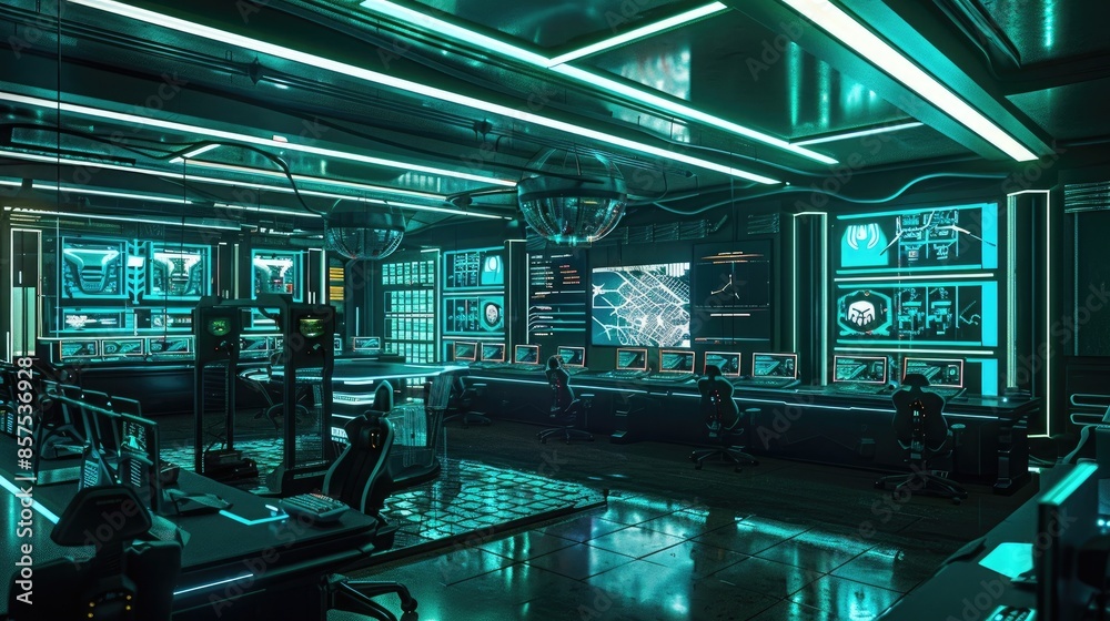 Teal Virtual Reality Gaming Arena: Showing a gaming arena where players ...
