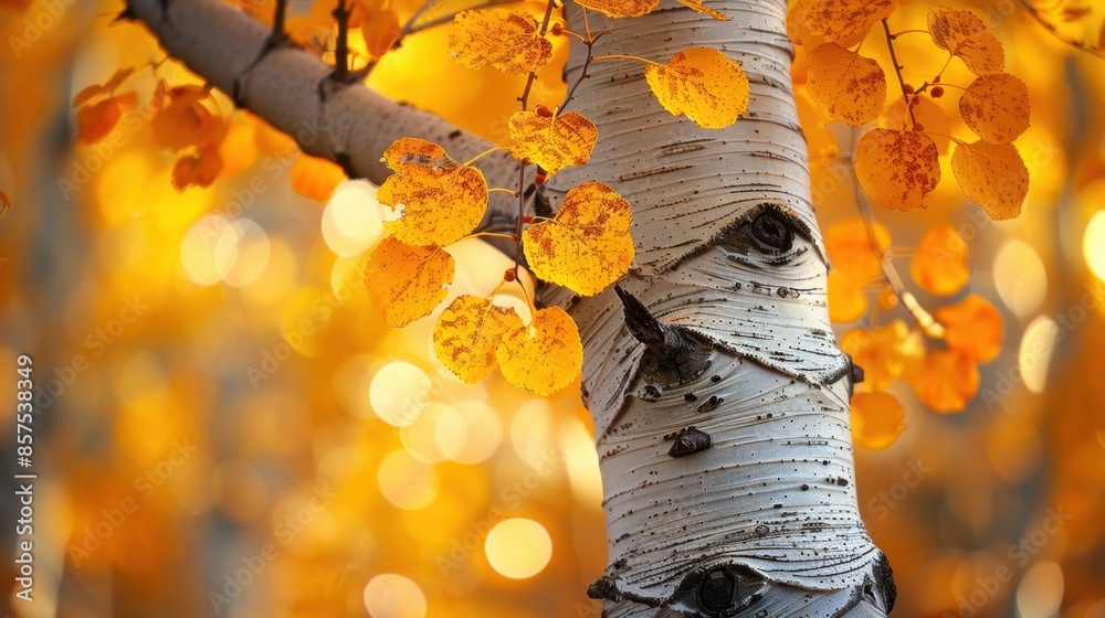 Fall background. Closeup of yellow golden leaf aspen trees in an ...