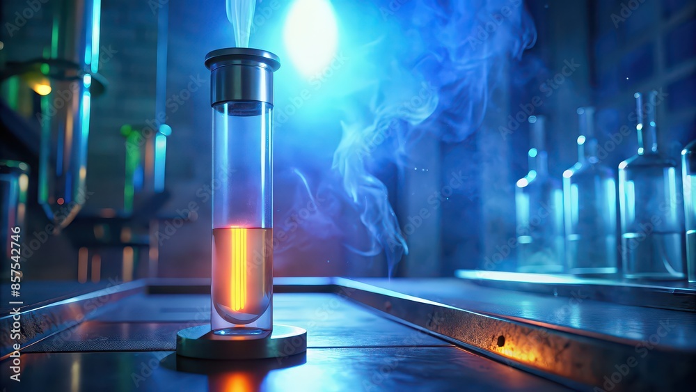 Vial containing sample on gas chromatography instrument in chemistry ...