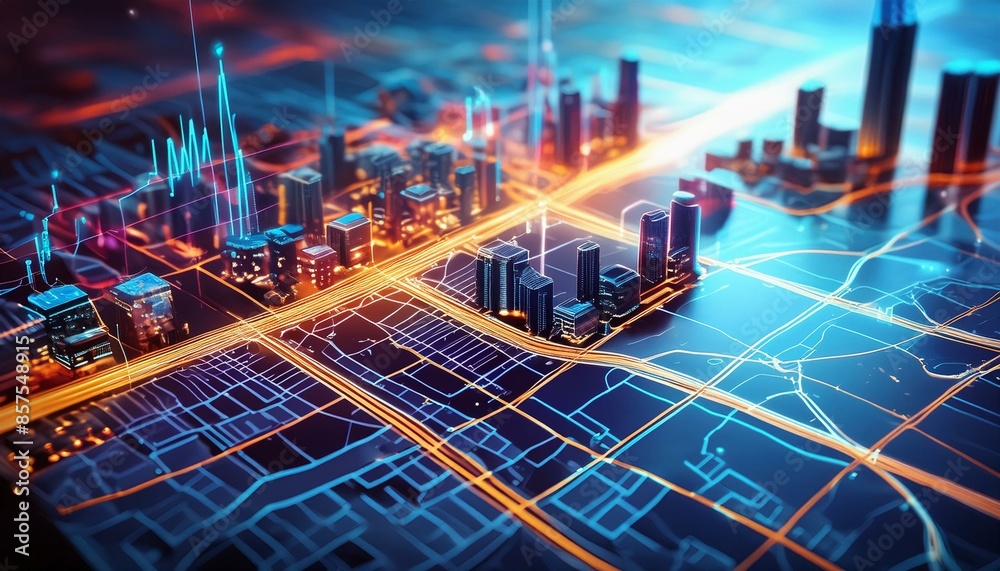 Detailed view of a city map showing streets, buildings, and landmarks ...