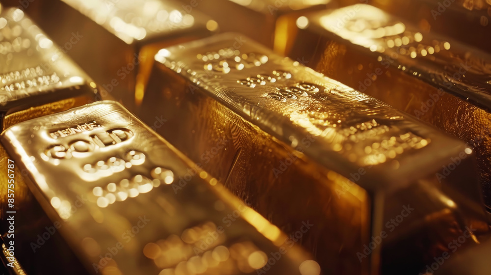 Gold bars background, many golden bricks in factory, shiny ingots or ...
