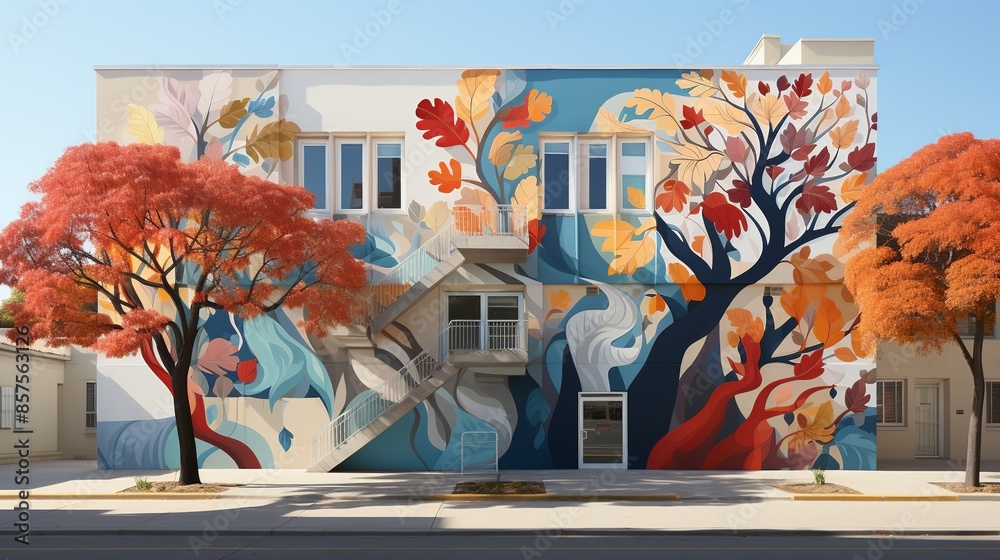 The exterior of a police station featuring a powerful paper art mural ...