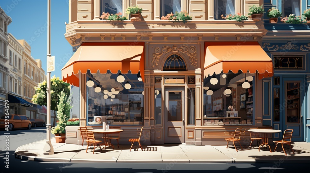 The exterior of a bakery with a charming paper art sign and window ...