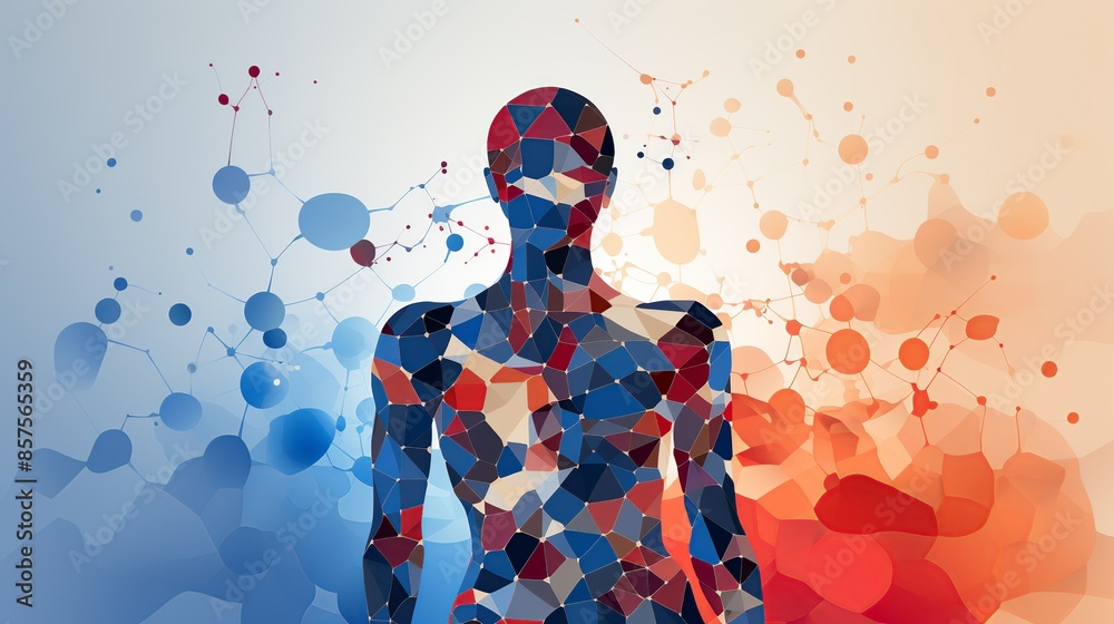 An abstract image of a human figure with pieces of the body ...