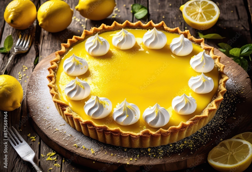 delicious lemon tart fluffy meringue peaks top, dessert, pastry, citrus ...