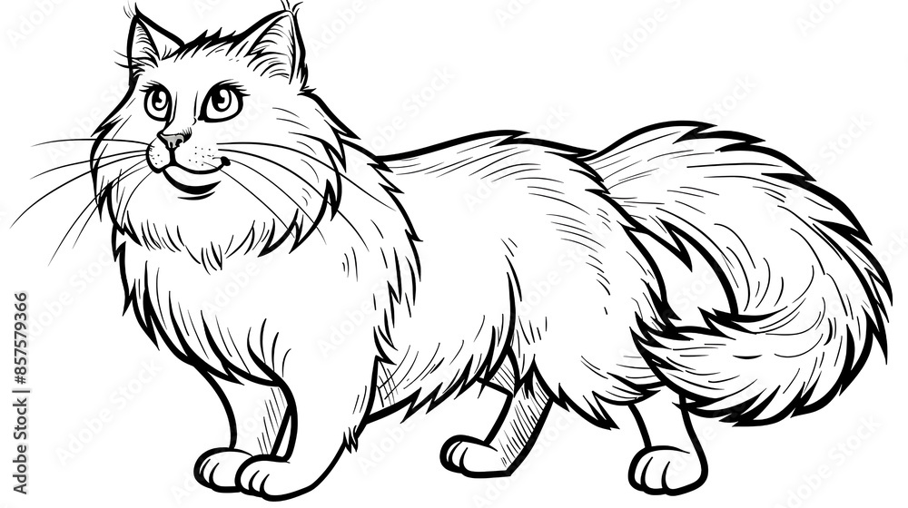 Adorable Fluffy Cat Coloring Page for Kids - Fun Cartoon Illustration ...