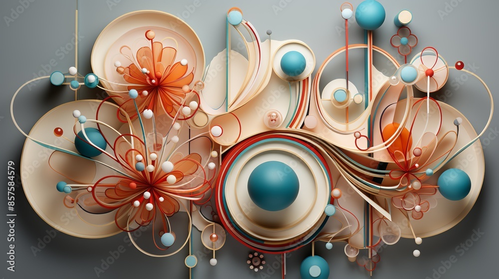 A 3D paper art piece featuring interlocking geometric shapes and ...