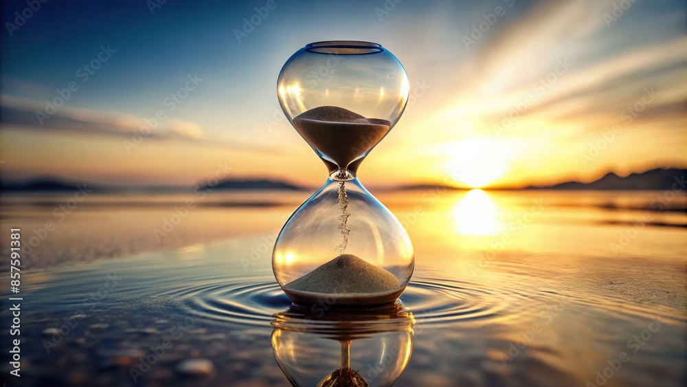 Hourglass filled with sand slowly sinking in water, submerged, sands of ...