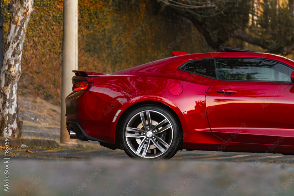 Red Chevrolet Camaro rear end side view, luxury sportscar, american ...