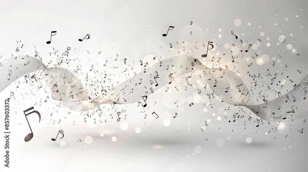 Graceful, elegant musical notes flow through the air on a serene ...