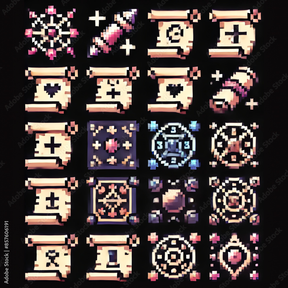 Pixel Art Magic Scrolls Sprite Sheet Stock Illustration | Adobe Stock