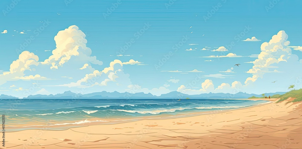 beach cartoon background, background, soft pastel, beach, the ocean ...