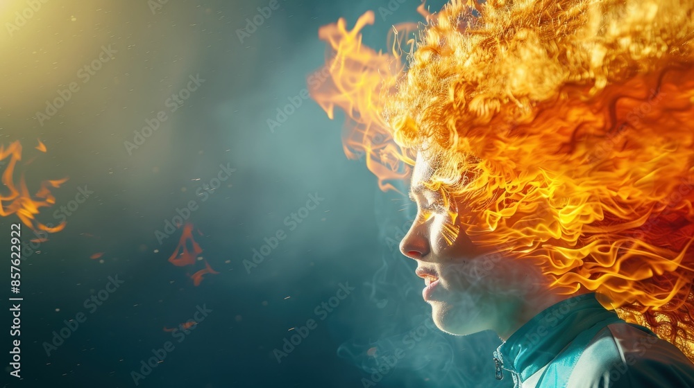Fiery Beauty A Woman with Flames in Her Hair, Captivating and ...