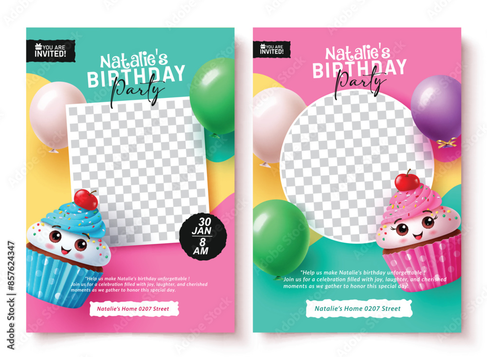 Birthday invitation card vector template design. Birthday party ...
