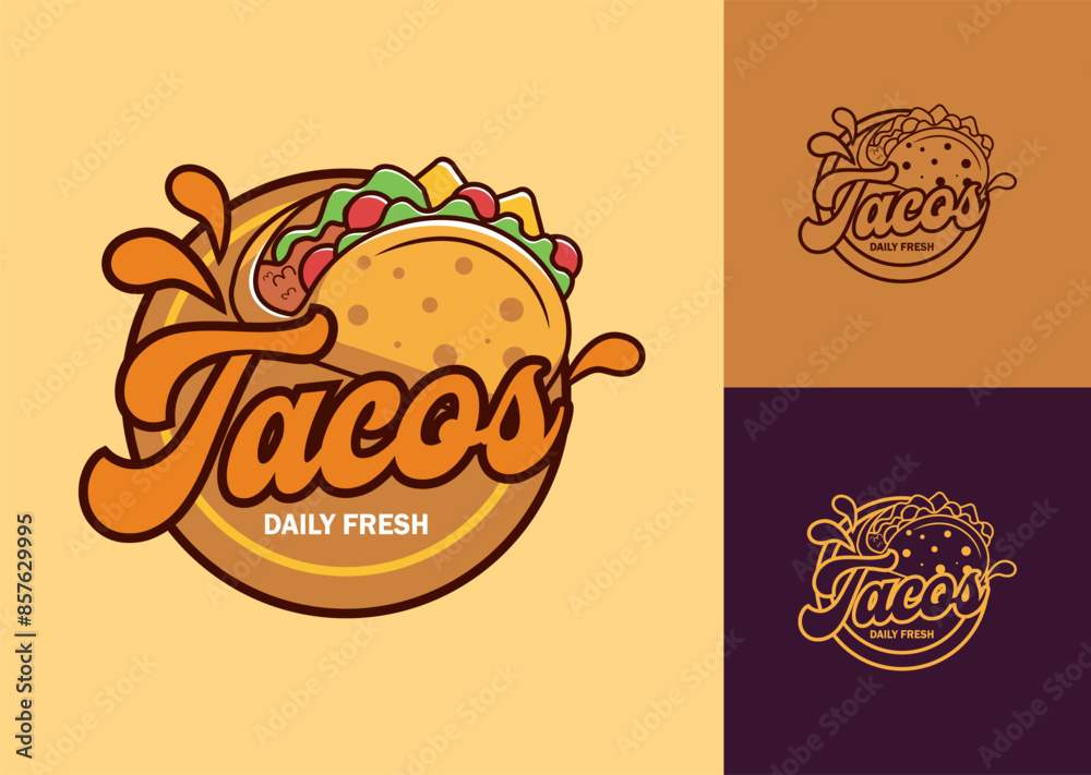 Tacos logo hand written lettering, label, badge, sign, icon emblem for ...