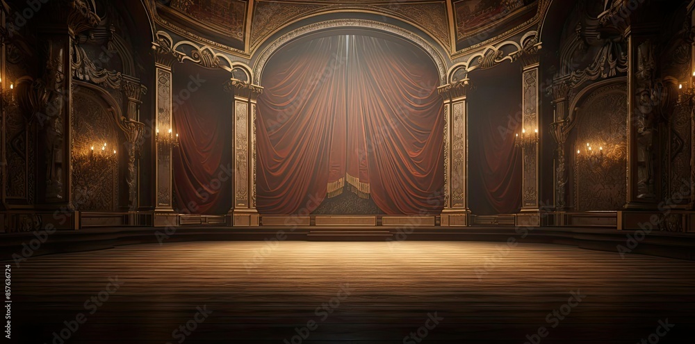 stage backgrounds for a theatre show featuring a brown wooden floor and ...