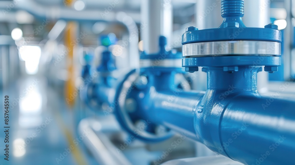 Advanced industrial pipes and blue valves in a clean facility ...