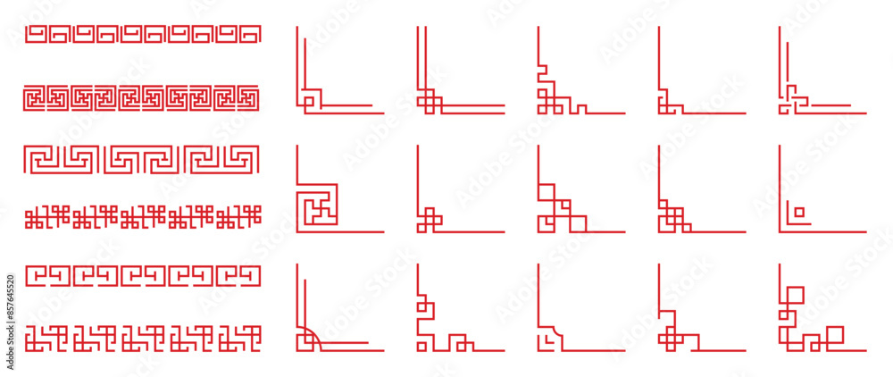 Chinese frame corner ornament vector set. Traditional decorative ...