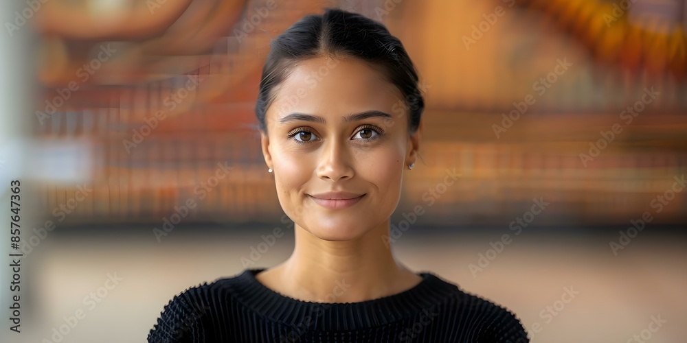 Foto de Indigenous Woman Poses in Front of Vibrant Aboriginal Art at ...