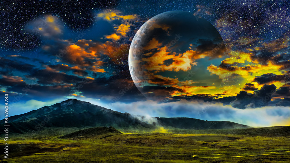 Relaxing Space wallpaper for desktop, Alien landscape with giant planet ...