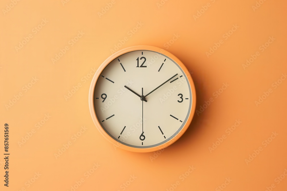 analog wall clock showing ten oclock on plain orange background pastel ...