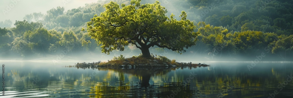 One big tree in the middle around the lake. The concept of ecology ...