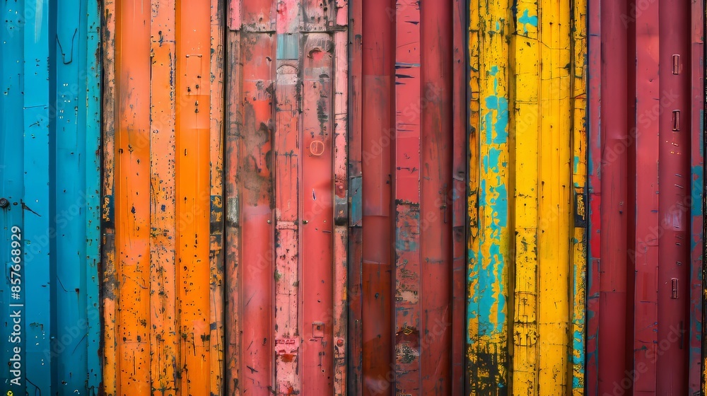 Colorful cargo containers arranged in tall stacks, sea freight and ...