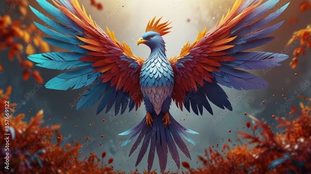 Phoenix bird abstract magic 3D on tale character illustration render ...