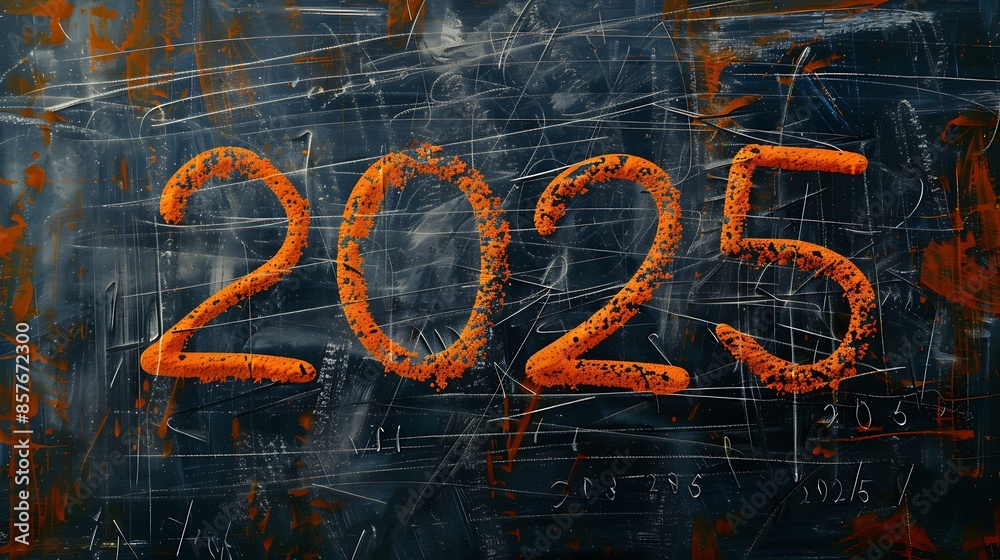 "2025" on an empty solid background with bright orange color, in a ...