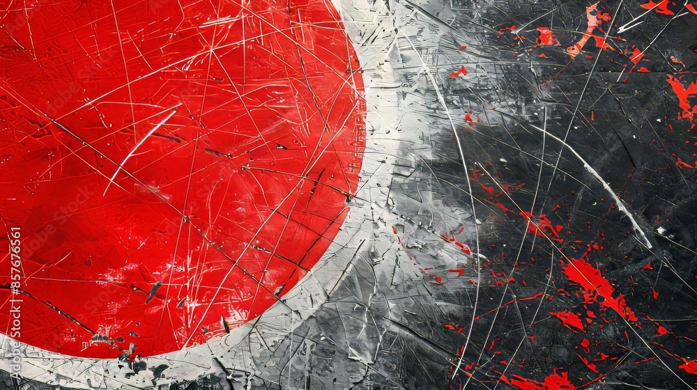 Red circle ice skate floor marking, face off spot on a scratched hockey ...