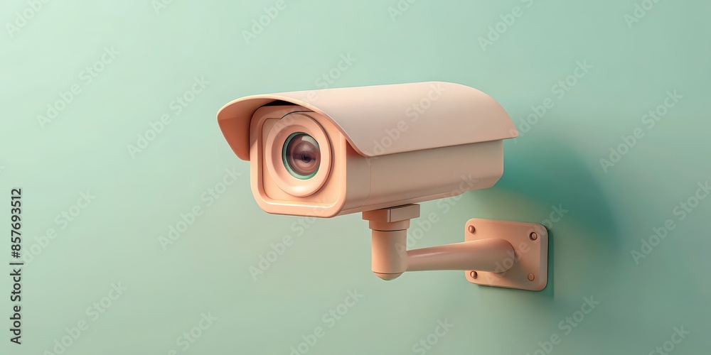 Realistic render clay style CCTV camera in pastel colors , surveillance ...