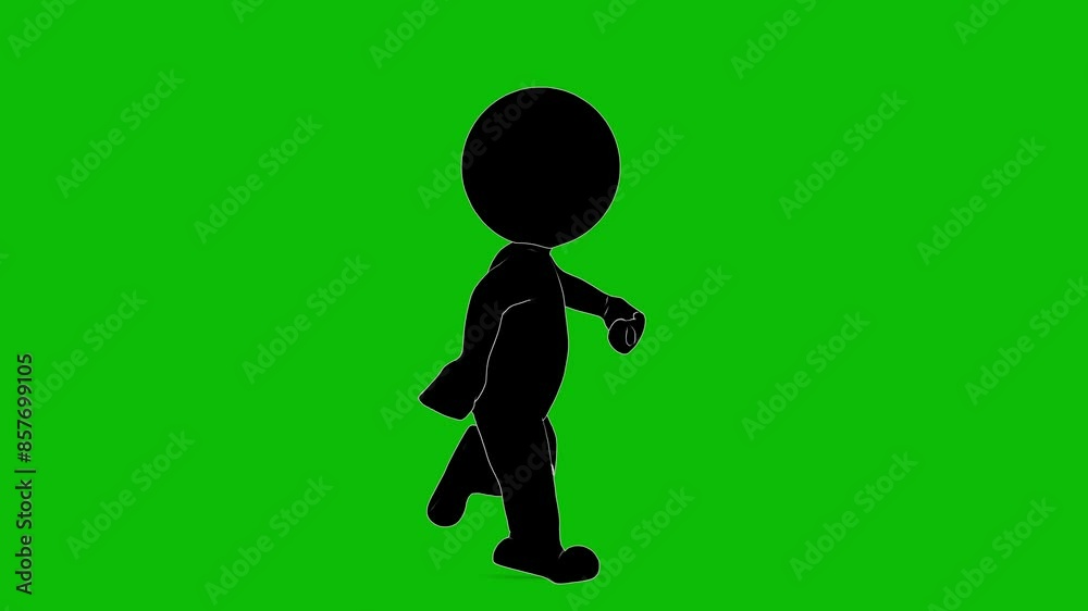 Silhouette of an outlined stick figure running and jumping on green ...