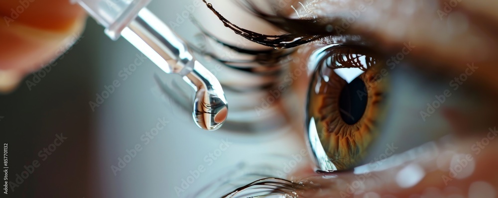 "Close-up eye drop administration, illuminating relief, ambient light ...