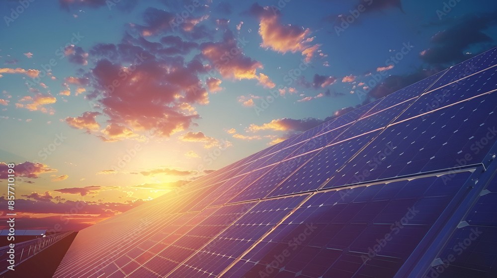 close-up of solar panels in a sunny field with clear sky,Green Energy ...