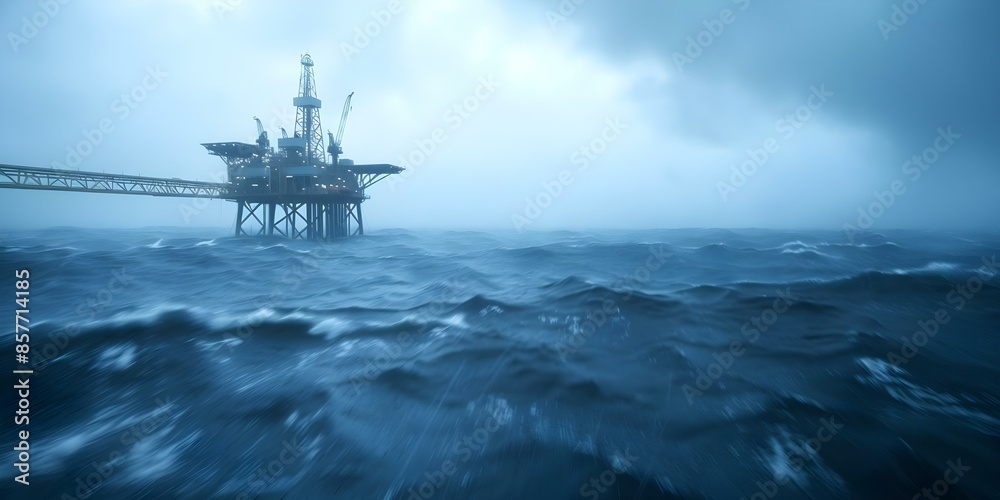 High-quality footage of an oil or gas rig in the ocean during a storm ...