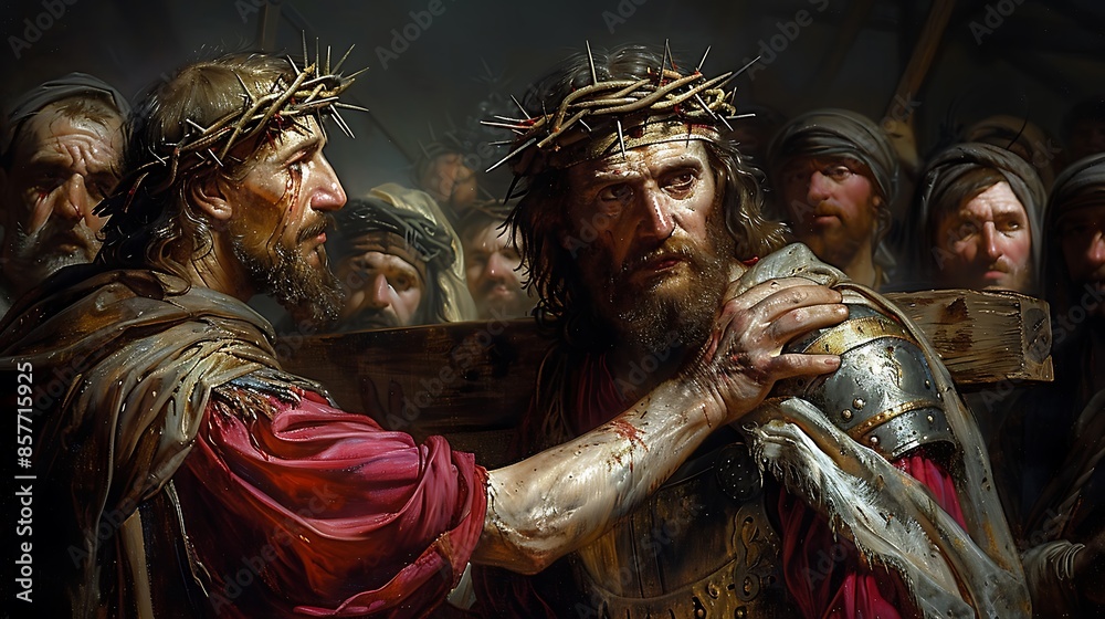 **A depiction of Simon of Cyrene helping Jesus with the cross on Good ...