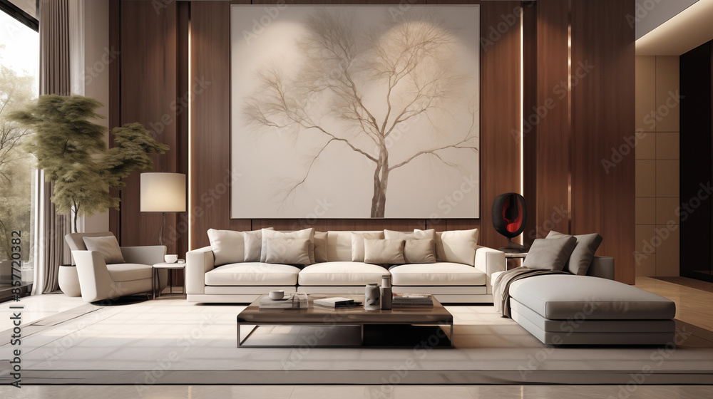Beautiful background elevation of the sofa with ornamental photo paint ...