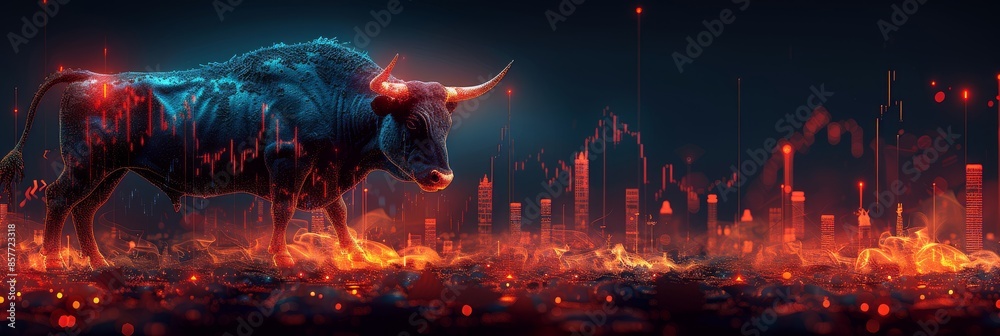 Animated stock market chart featuring a charging bull symbolizing an ...